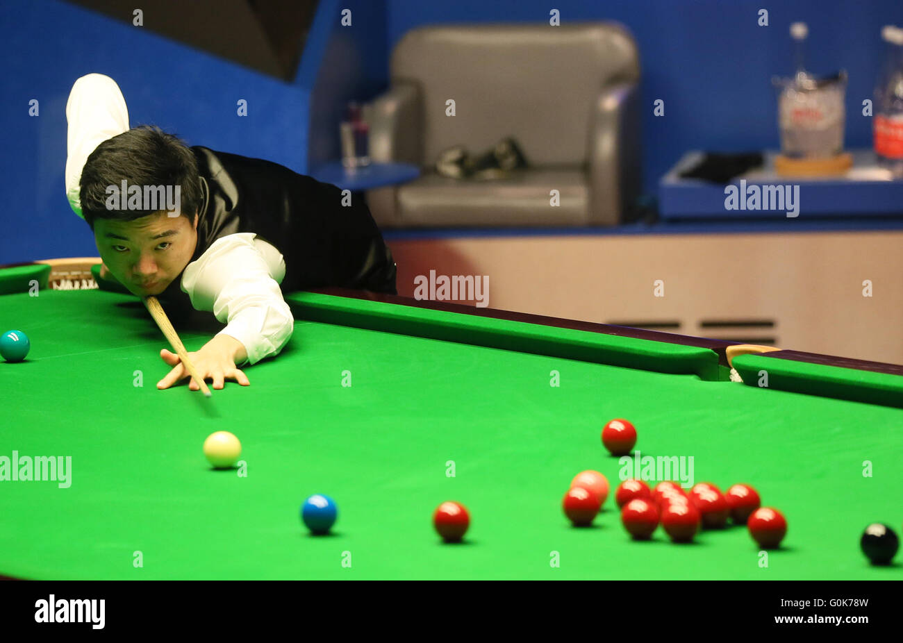 Sheffield. 2nd May, 2016. Ding Junhui of China competes during the ...