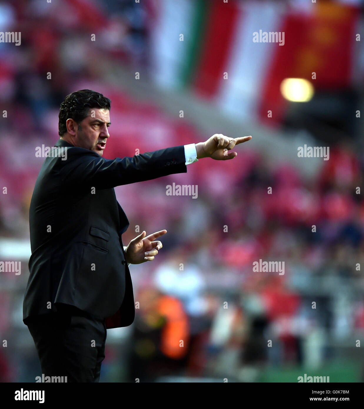 Lisbon. 2nd May, 2016. Benfica's coach Rui Vitoria gestures during the ...