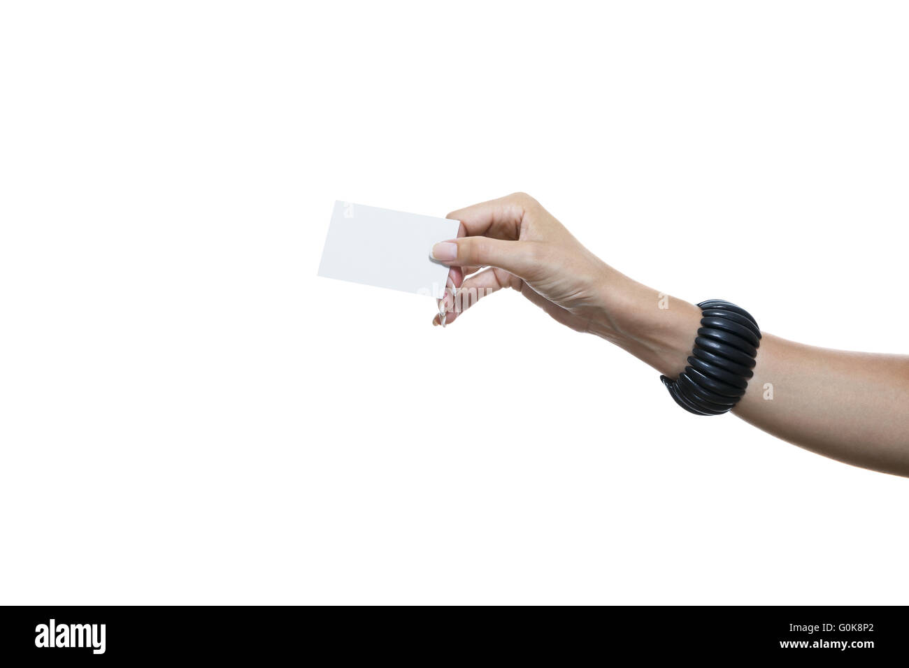 Smiling Woman in Dress Holding her Name Tag Stock Photo - Alamy