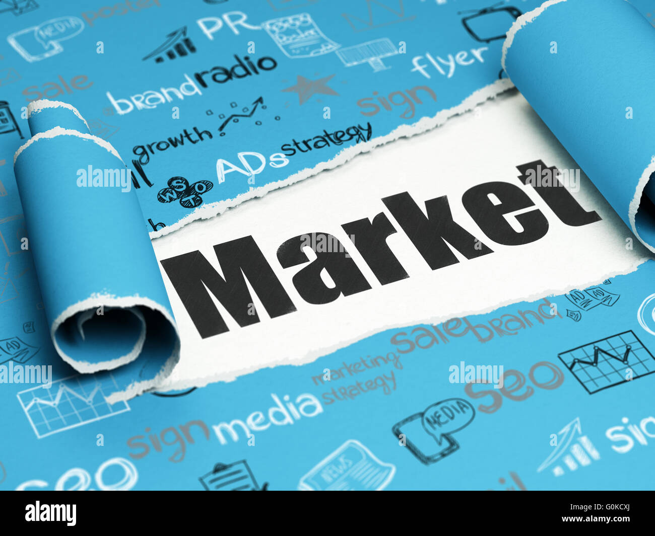 Marketing concept: black text Market under the piece of torn paper ...