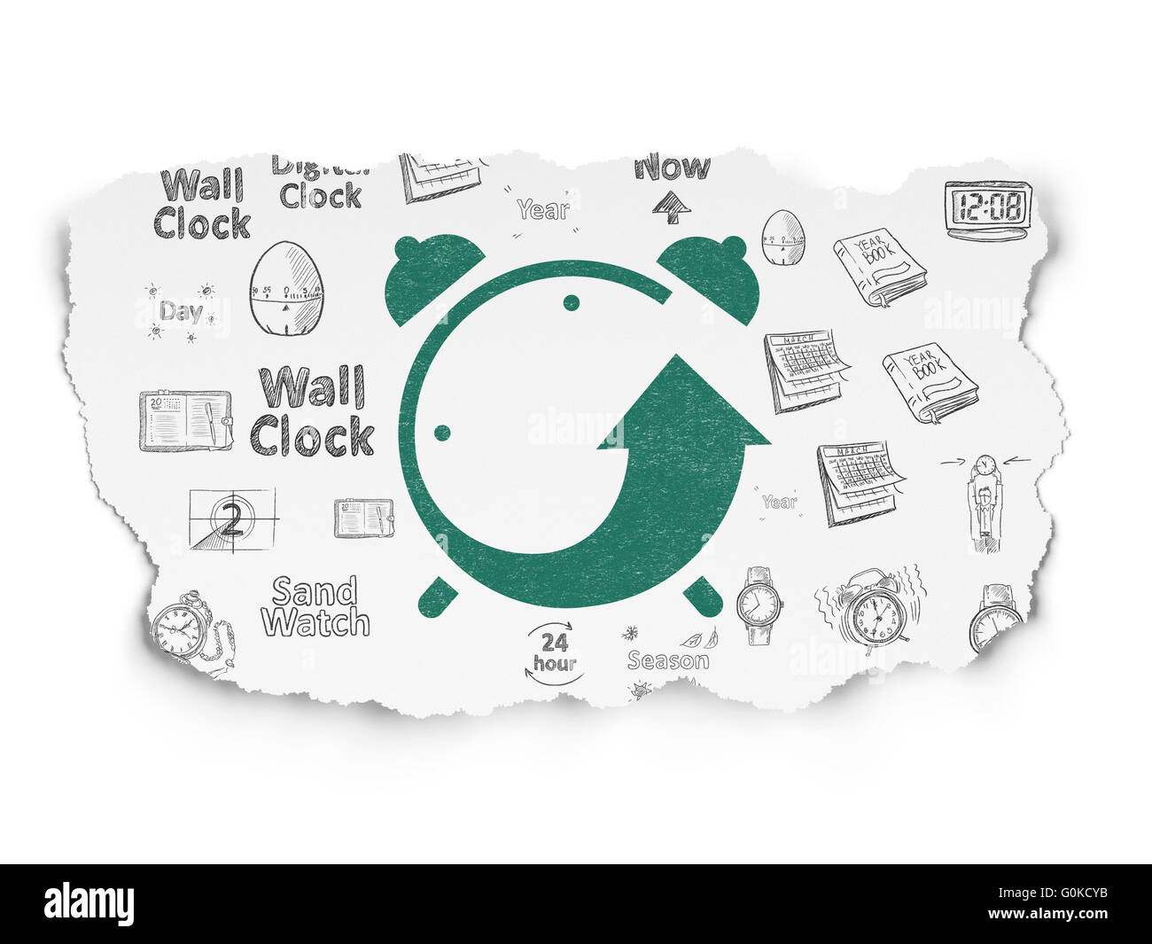 Time concept: Alarm Clock on Torn Paper background Stock Photo - Alamy