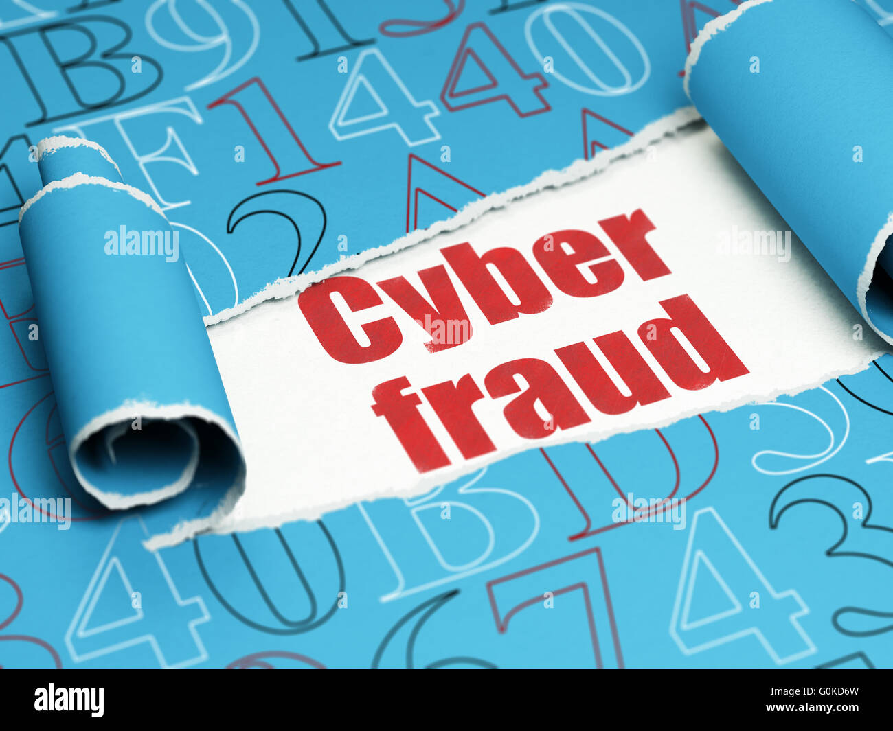 Privacy concept: red text Cyber Fraud under the piece of torn paper ...