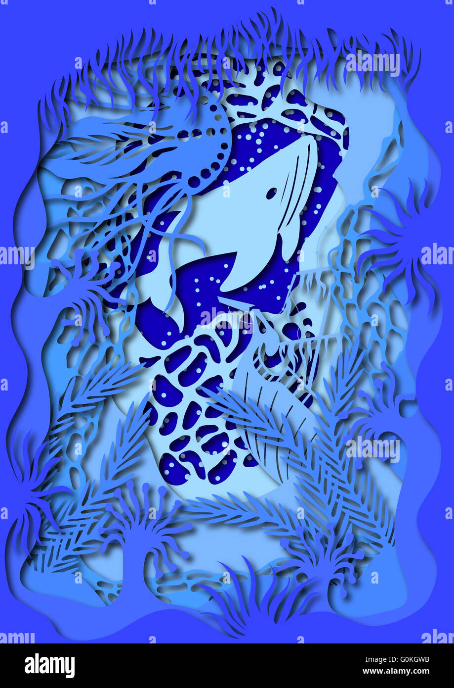 Underwater diorama. Drawing - layers - shadows. Sea bottom Stock Photo ...