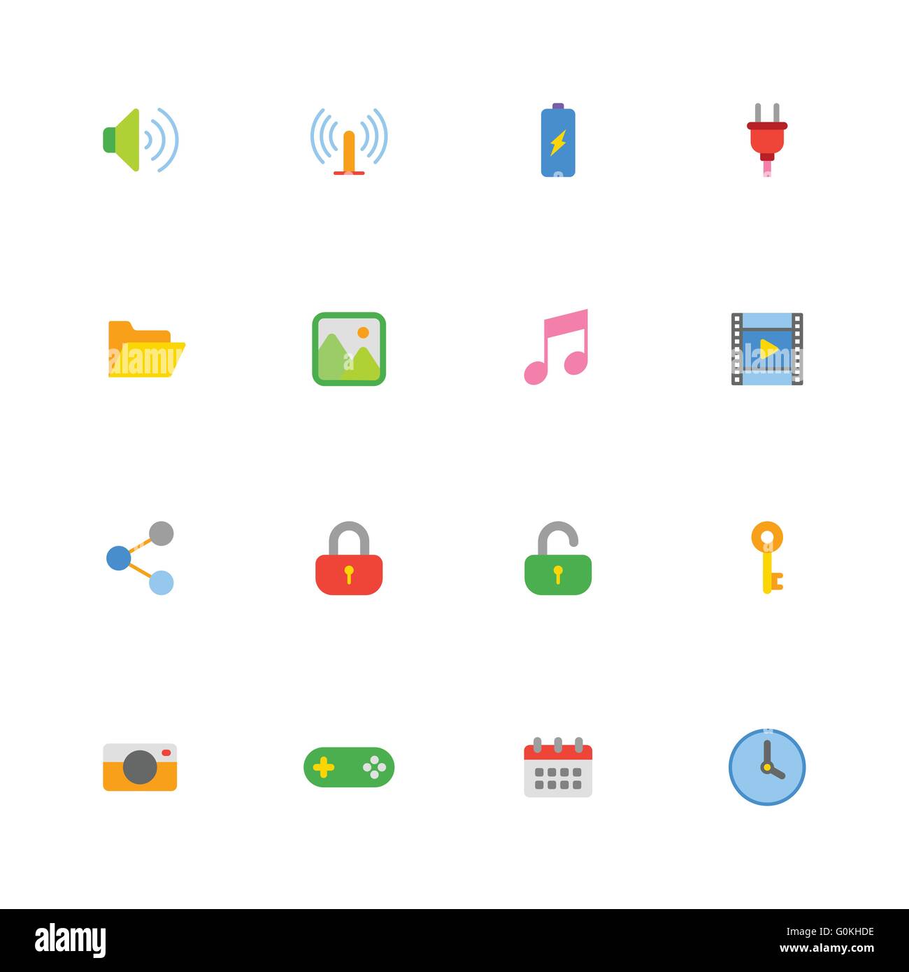 [EPS10] colorful simple web icon set with rounded rectangle frame for web, UI, infographic and ...