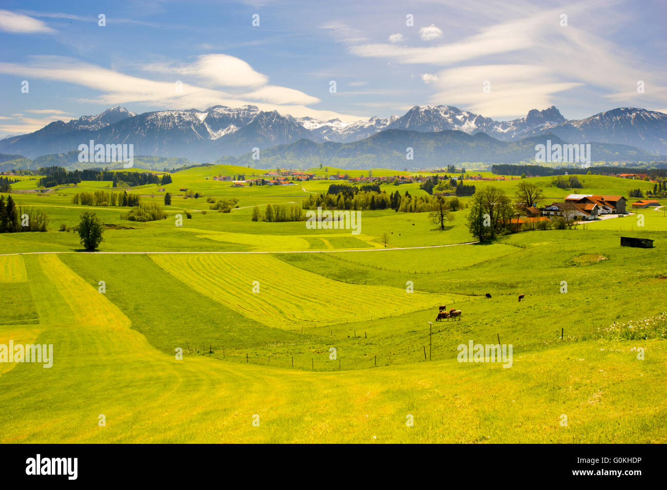 panorama landscape in Bavaria with lake and alps mountains Stock Photo ...