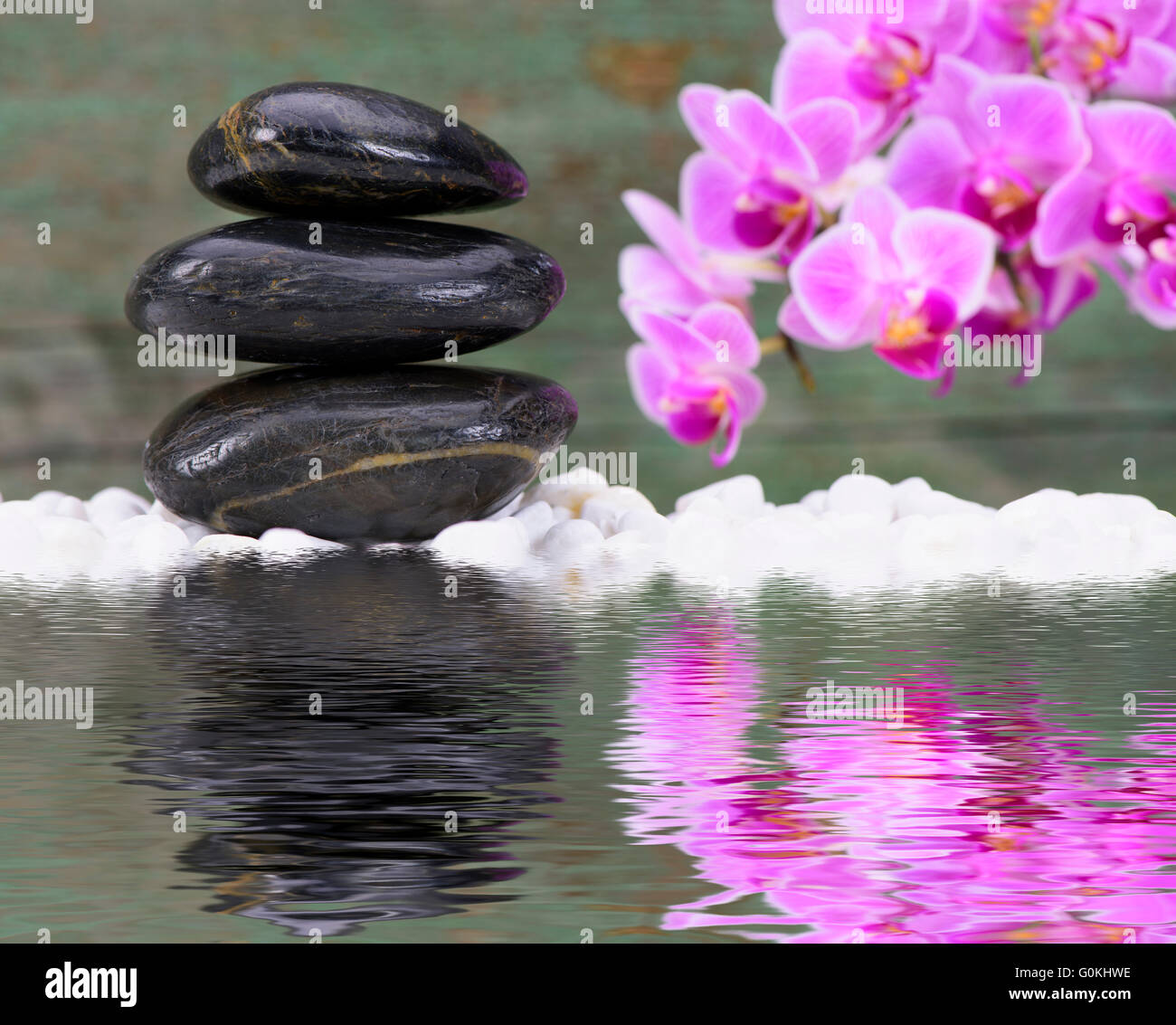 Zen garden with mirroring and reflection in water Stock Photo - Alamy