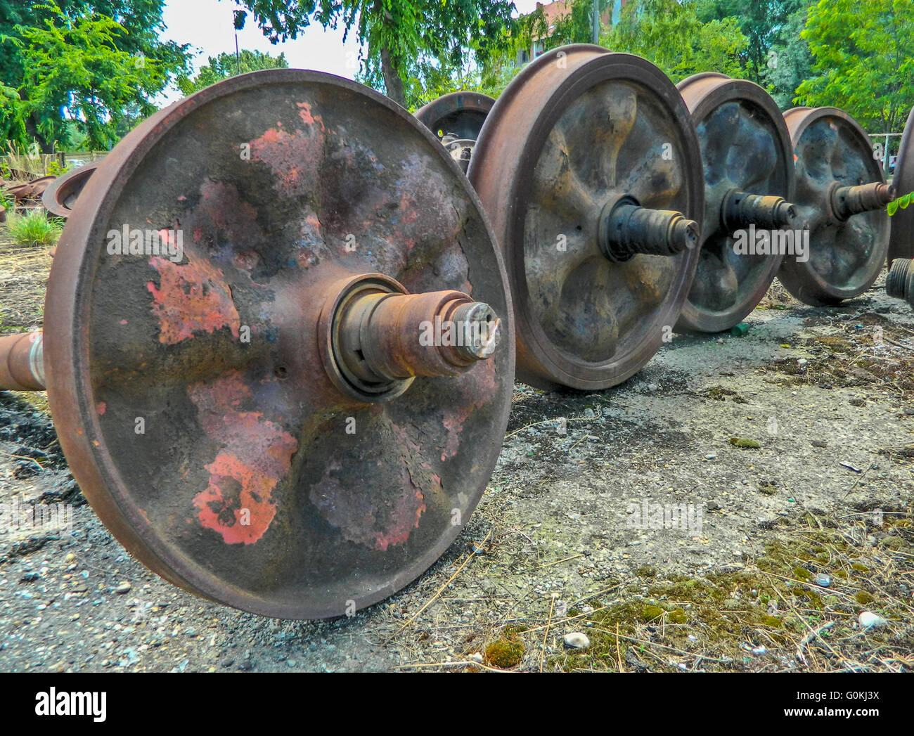 Spare axles for rail vehicles are in the open air Stock Photo - Alamy