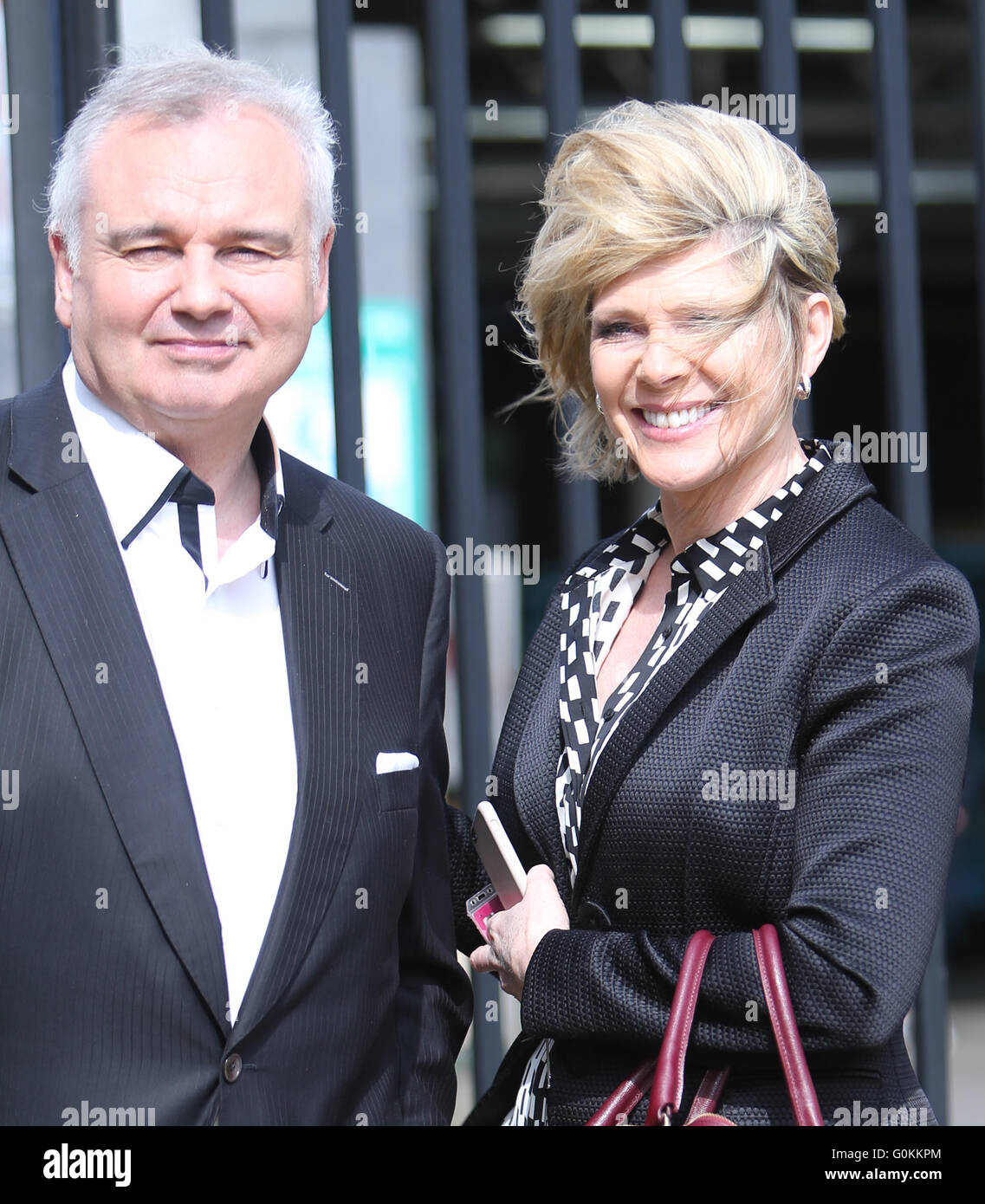 Eamonn Holmes seen with a crutch outside the ITV studios with Ruth ...