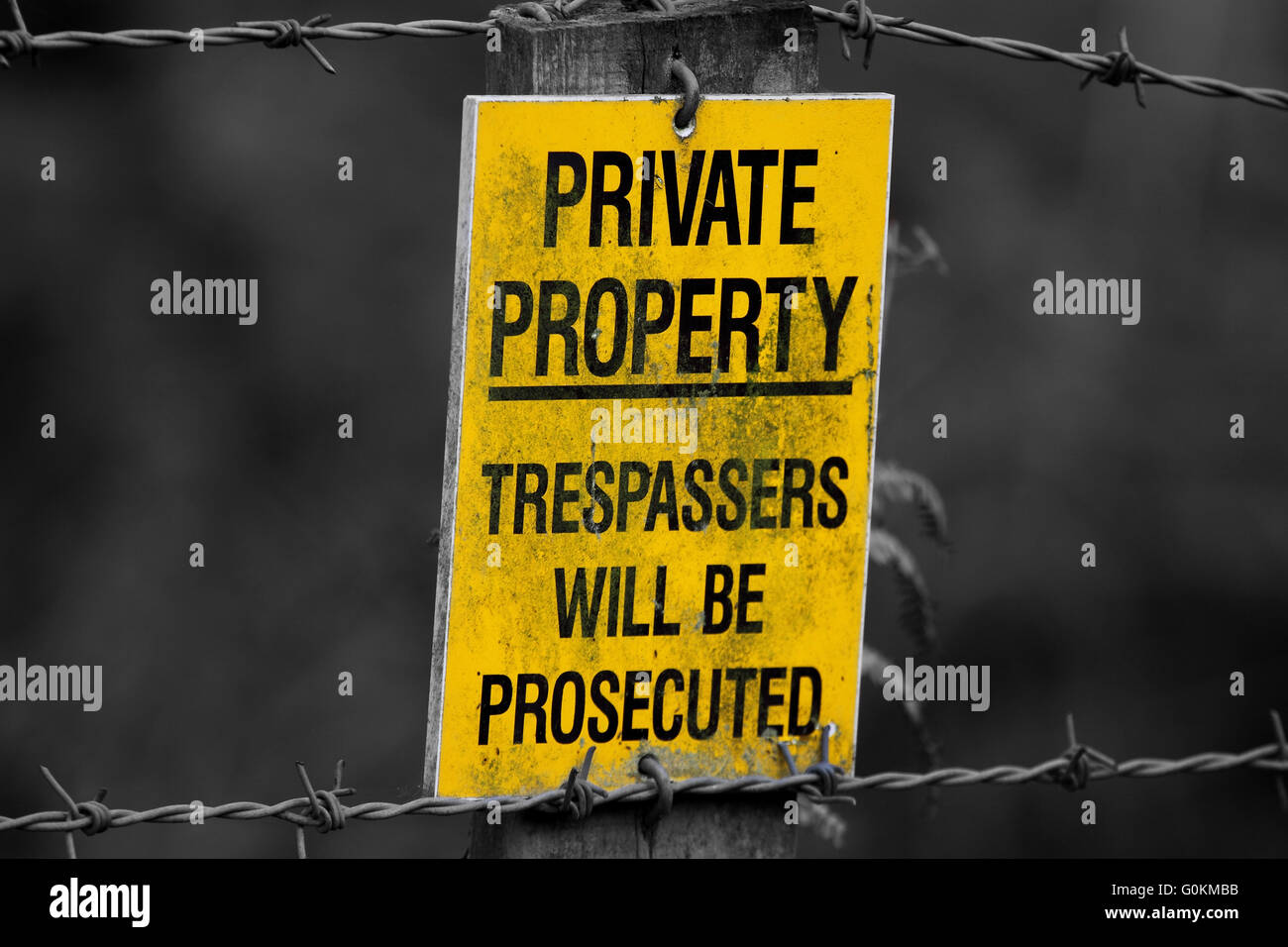 Private property sign with selective color Stock Photo - Alamy