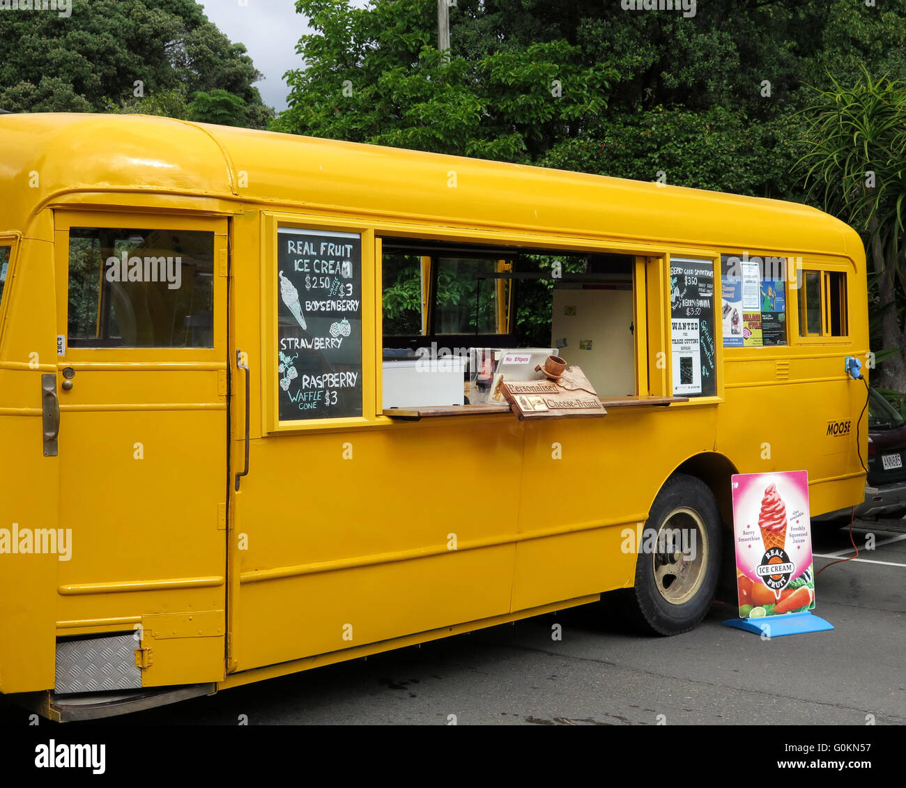 An old Yellow Chuck Wagon in Nelson, South Island, New Zealand Stock ...