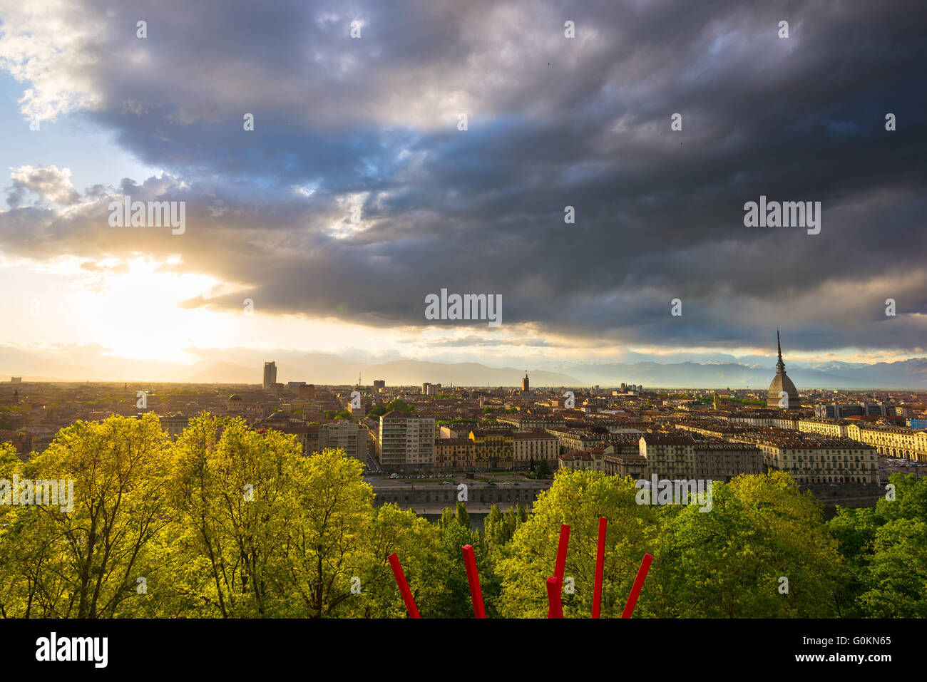 Sunset on Torino (Turin), former capital city of Italy. Panoramic ...