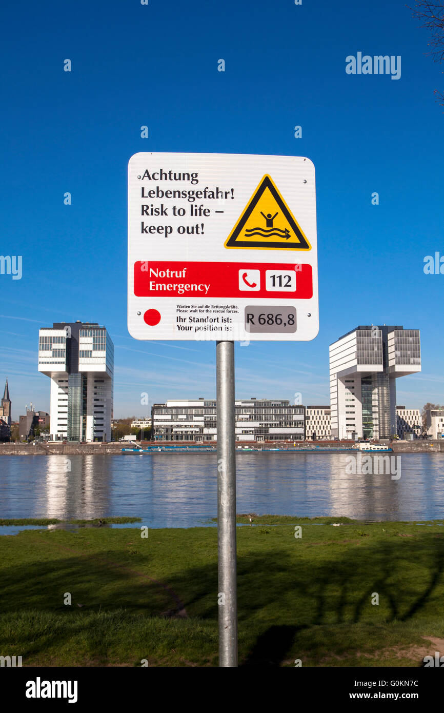 Europe, Germany, Cologne, sign with location informations for ...