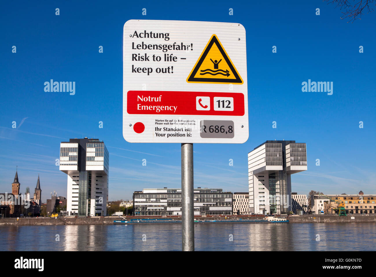 Europe, Germany, Cologne, sign with location informations for ...