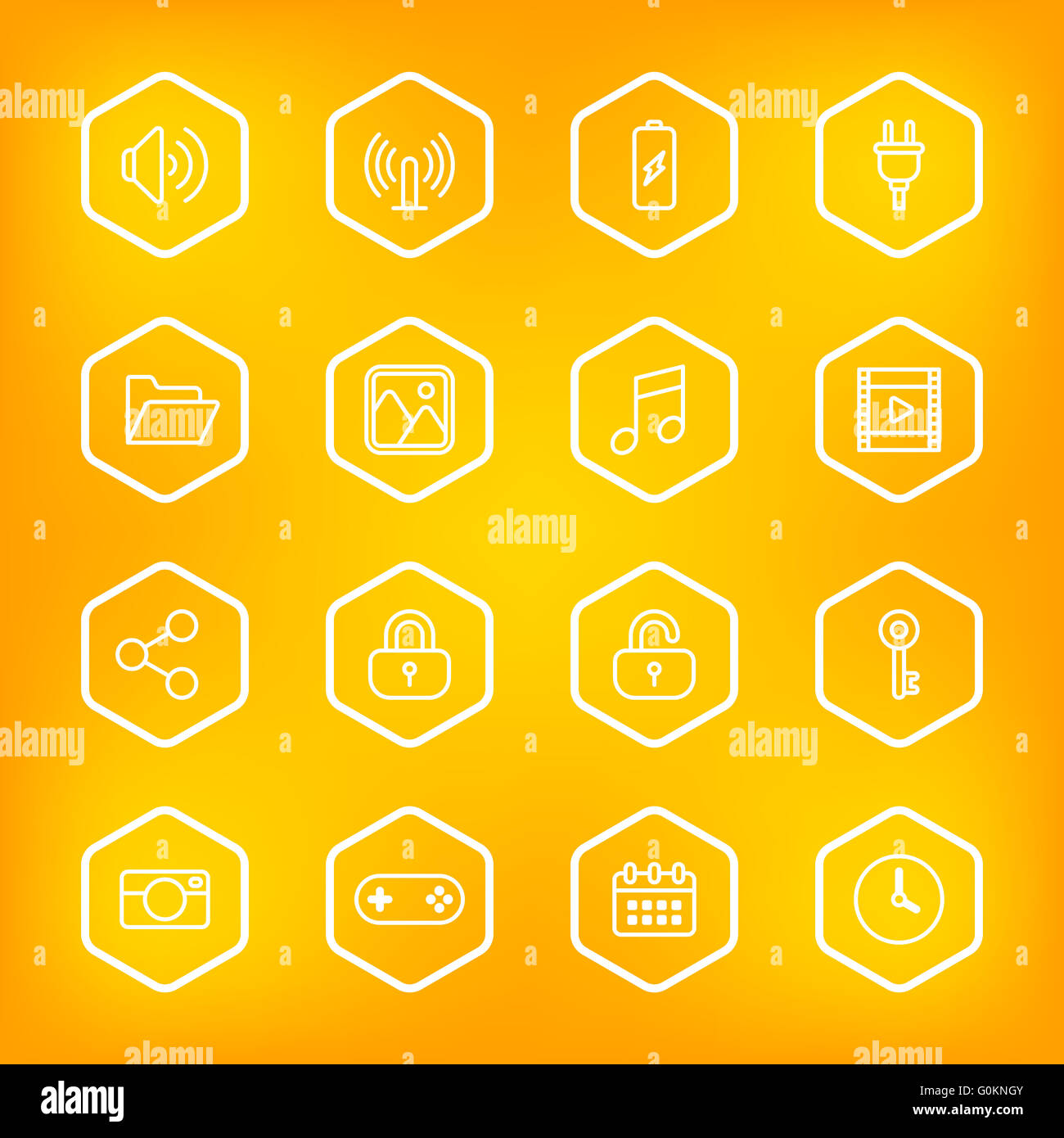 [JPEG] white line web icon set with hexagon frame for web, UI ...