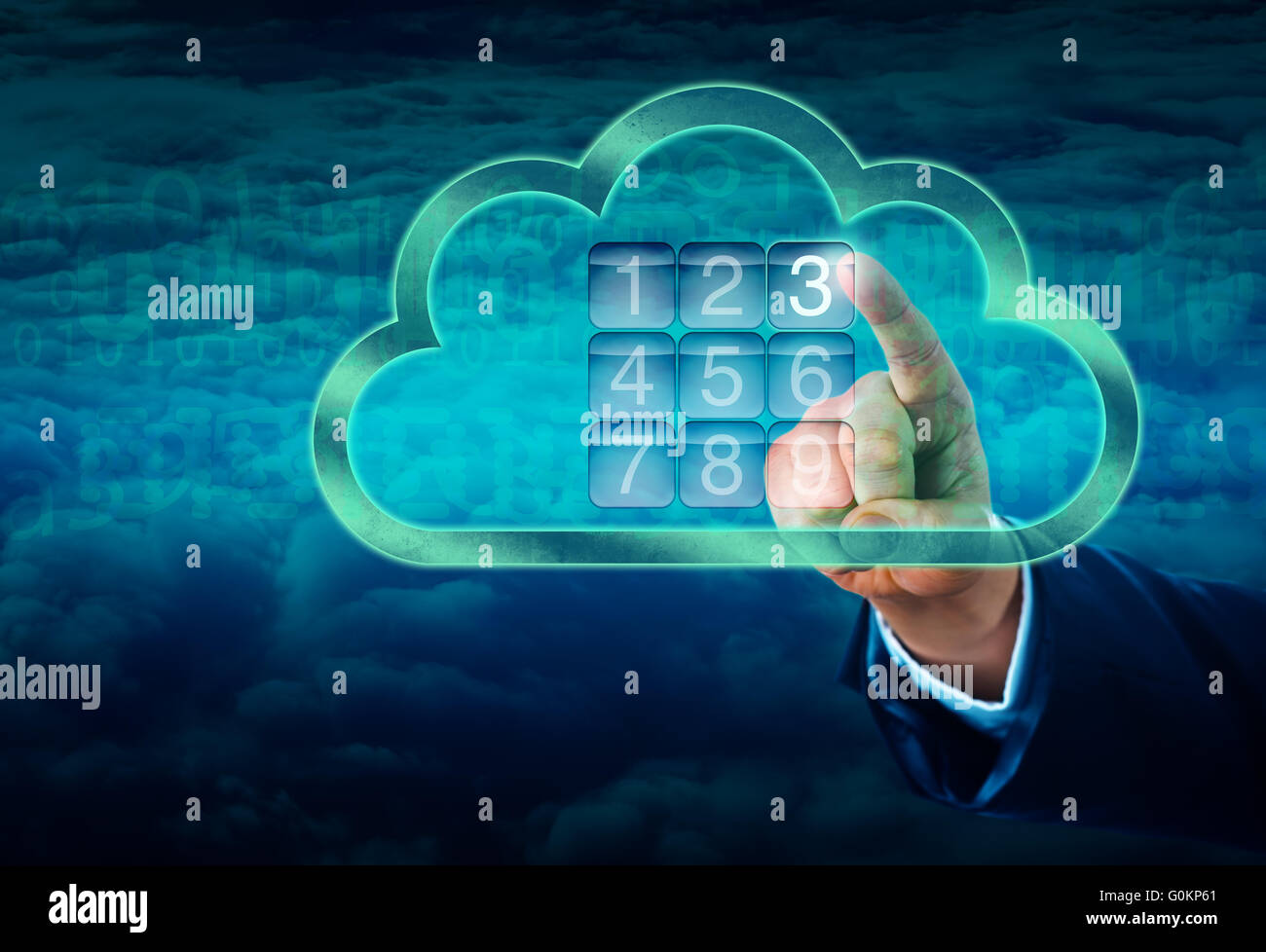 Hand Touching A Cloud Secured By Electronic Lock Stock Photo - Alamy