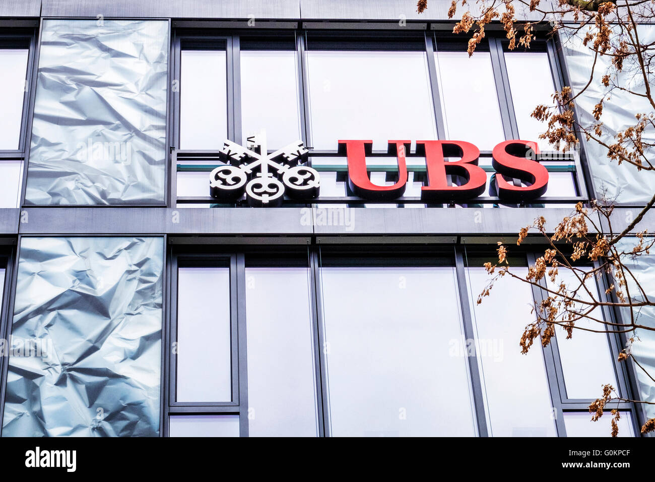UBS bank sign and logo on modern Bülow Carre centre, Stuttgart Stock ...