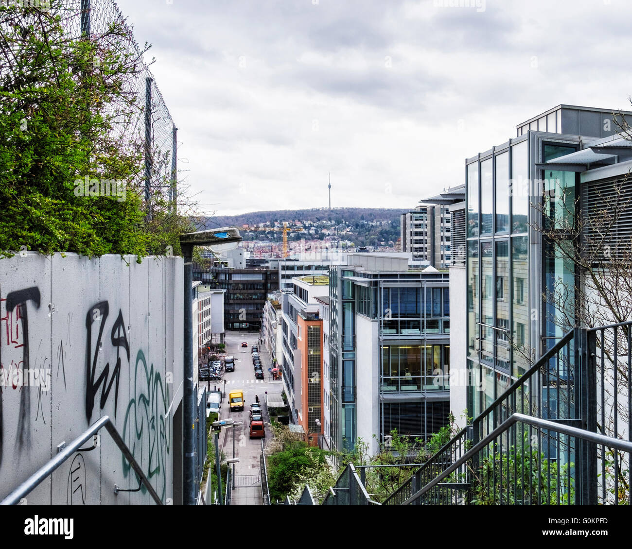 Stuttgart, Germany. Landscape rooftop view of Kronenstrasse city ...