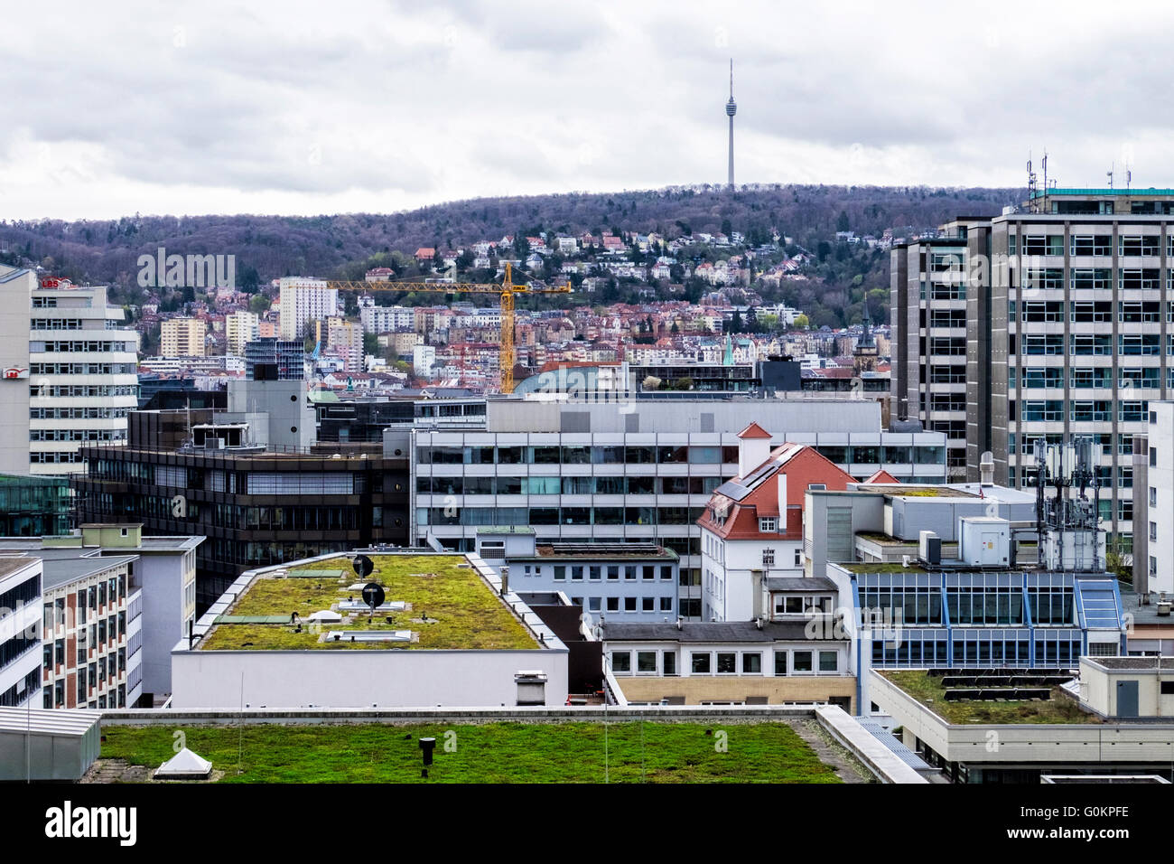 Stuttgart, Germany. Landscape rooftop view of city buildings roofs and ...