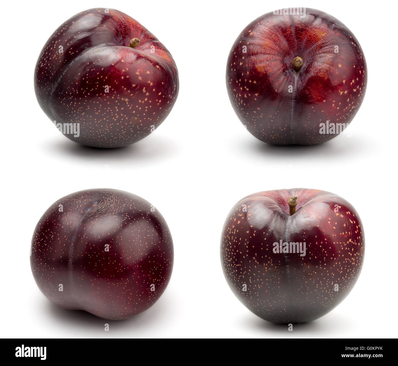 A Set of Fresh Red Plum Isolated on White Background in Full Depth of ...