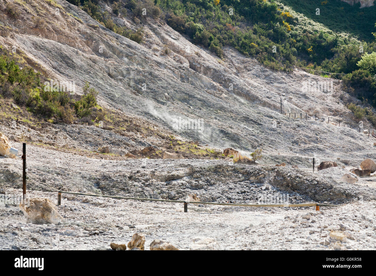 The landscape inside / of Solfatara volcano. Pozzuoli nr Naples Italy ...