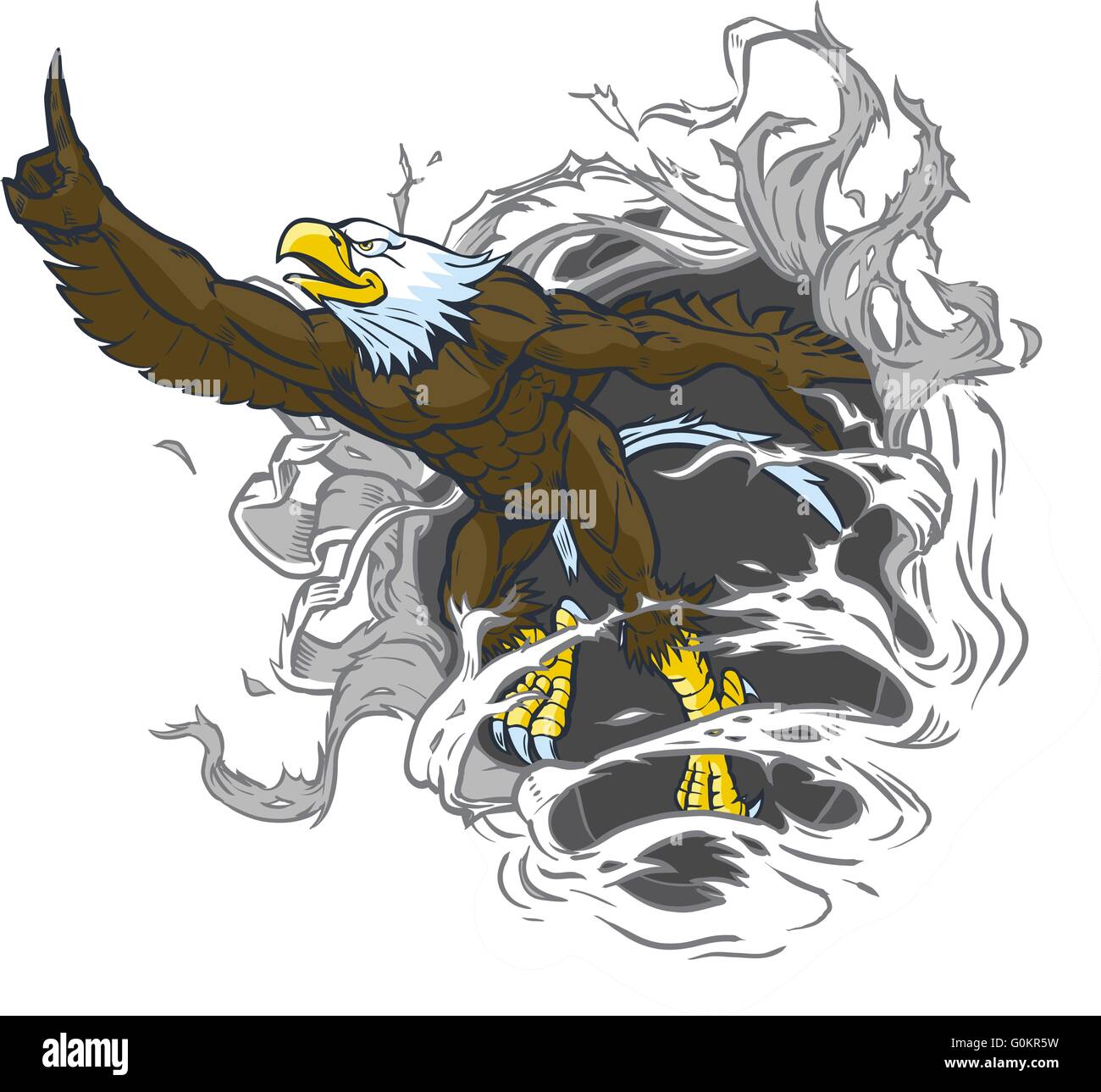 Vector cartoon clip art illustration of a tough muscular bald eagle ...