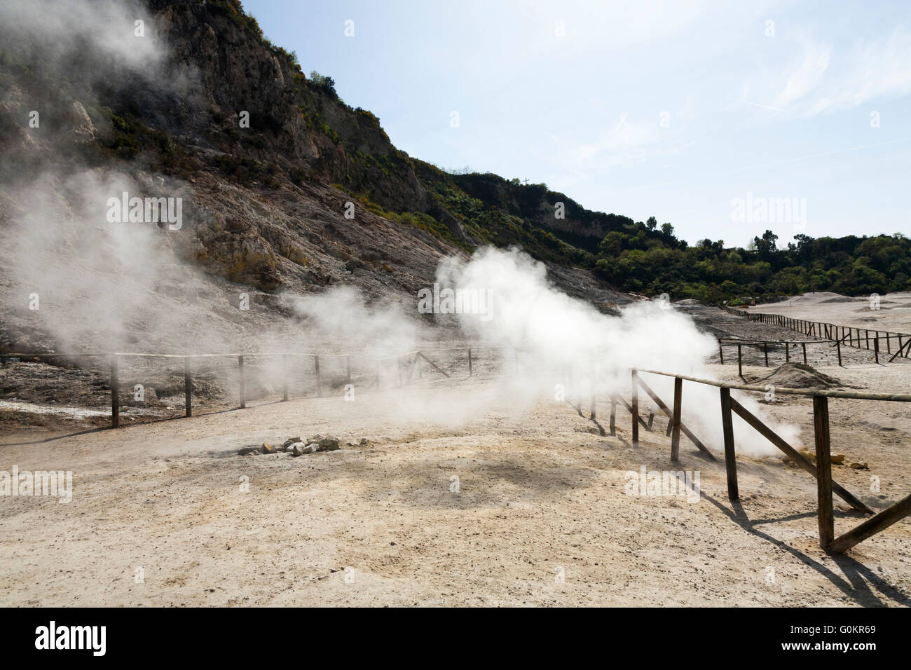 Solfatara volcano. Steam & sulfurous fumes rise from fumerole ...