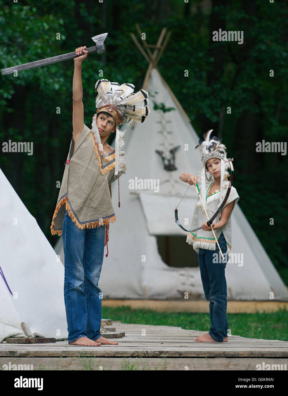 happy children playing native american Stock Photo - Alamy