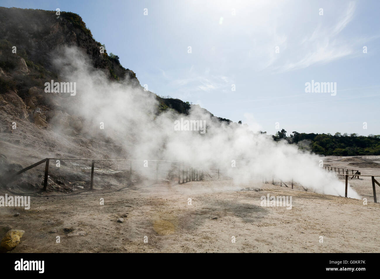 Solfatara volcano. Steam & sulfurous fumes rise from fumerole ...