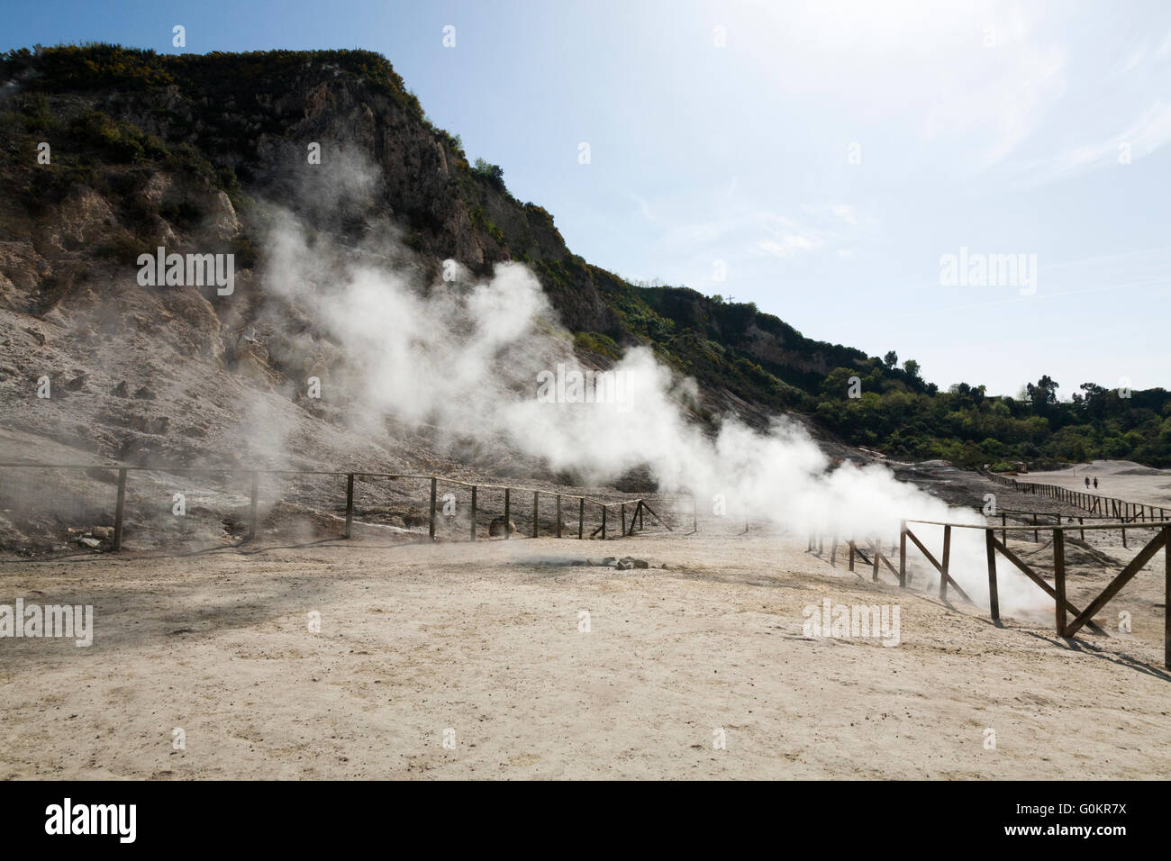 Solfatara volcano. Steam & sulfurous fumes rise from fumerole ...