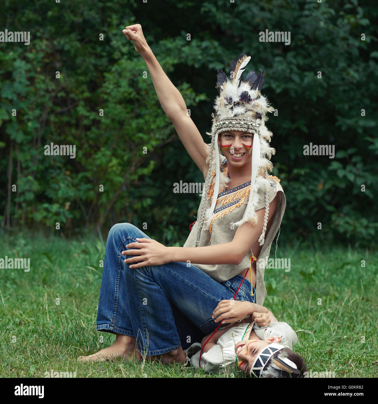 happy children playing native american Stock Photo - Alamy