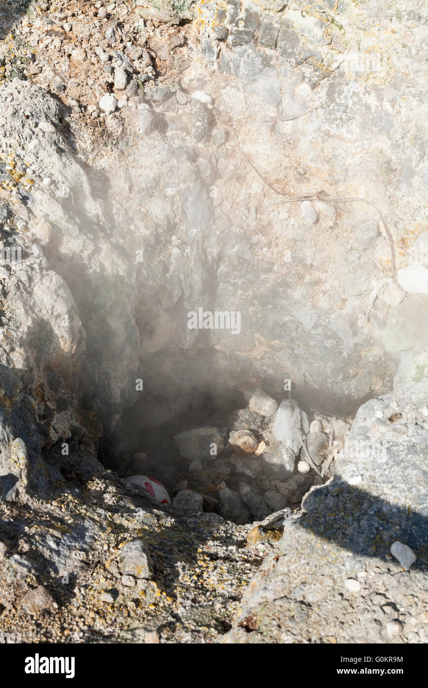Solfatara volcano. Steam & sulfurous fumes rise from fumerole ...