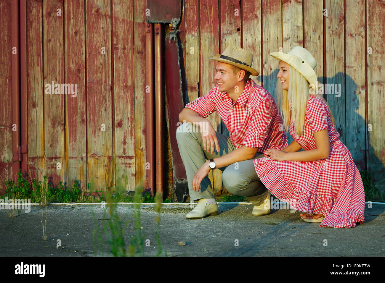 beautiful couple in country style Stock Photo - Alamy
