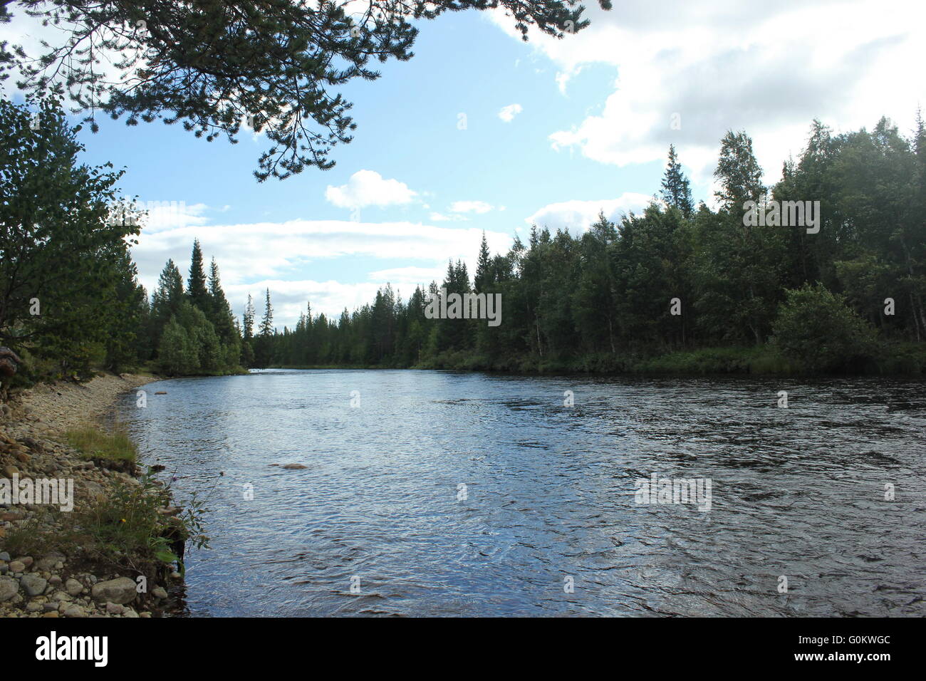 Swedish river with reflections, in Dalarna Stock Photo - Alamy