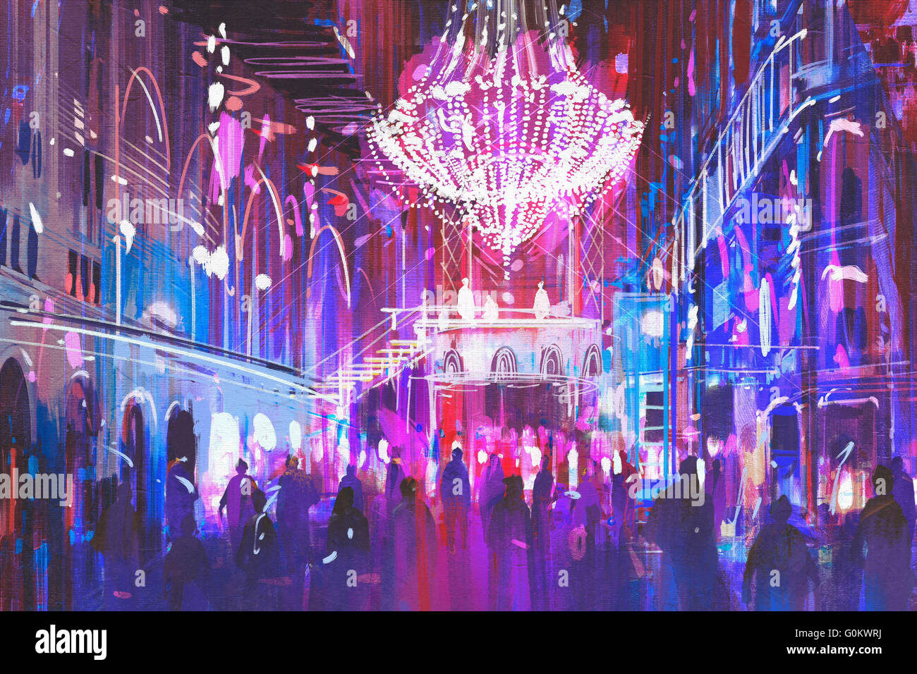 interior night club with bright lights,illustration painting Stock ...