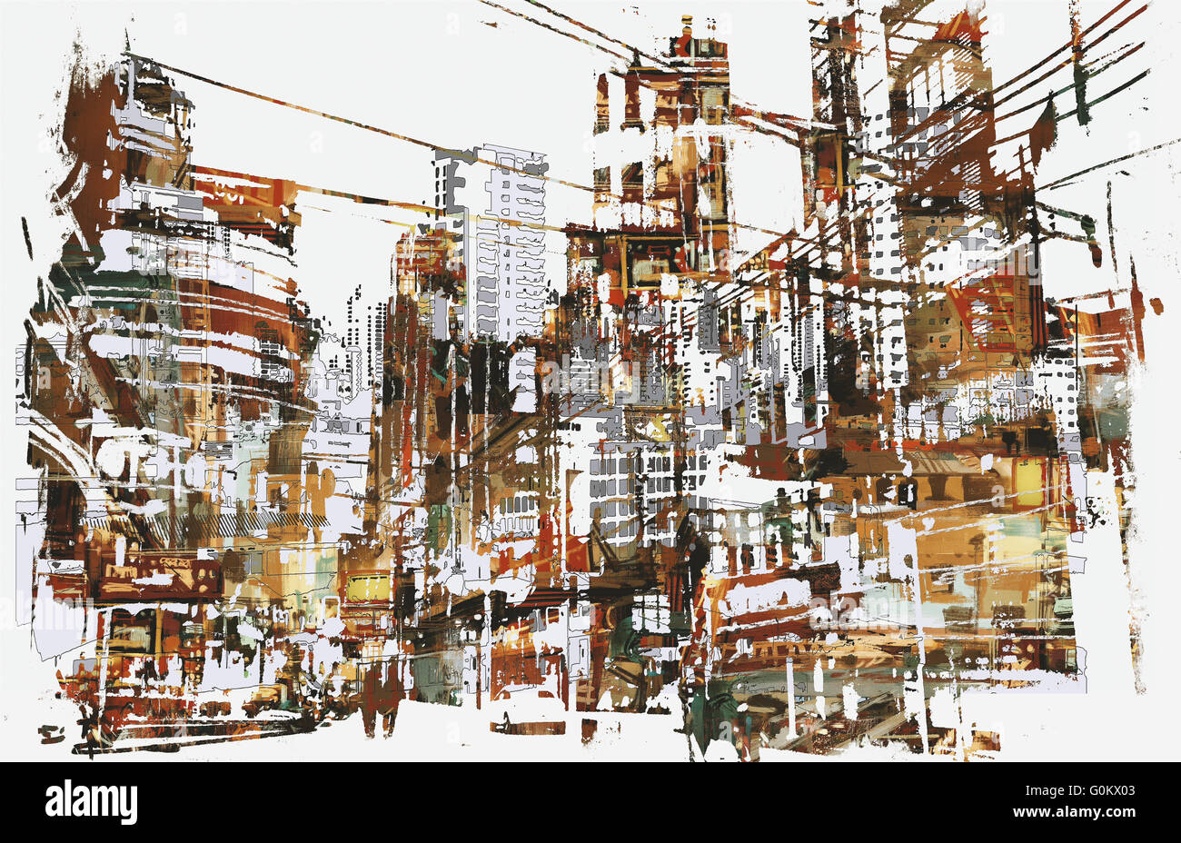 illustration painting of urban city with grunge texture Stock Photo - Alamy