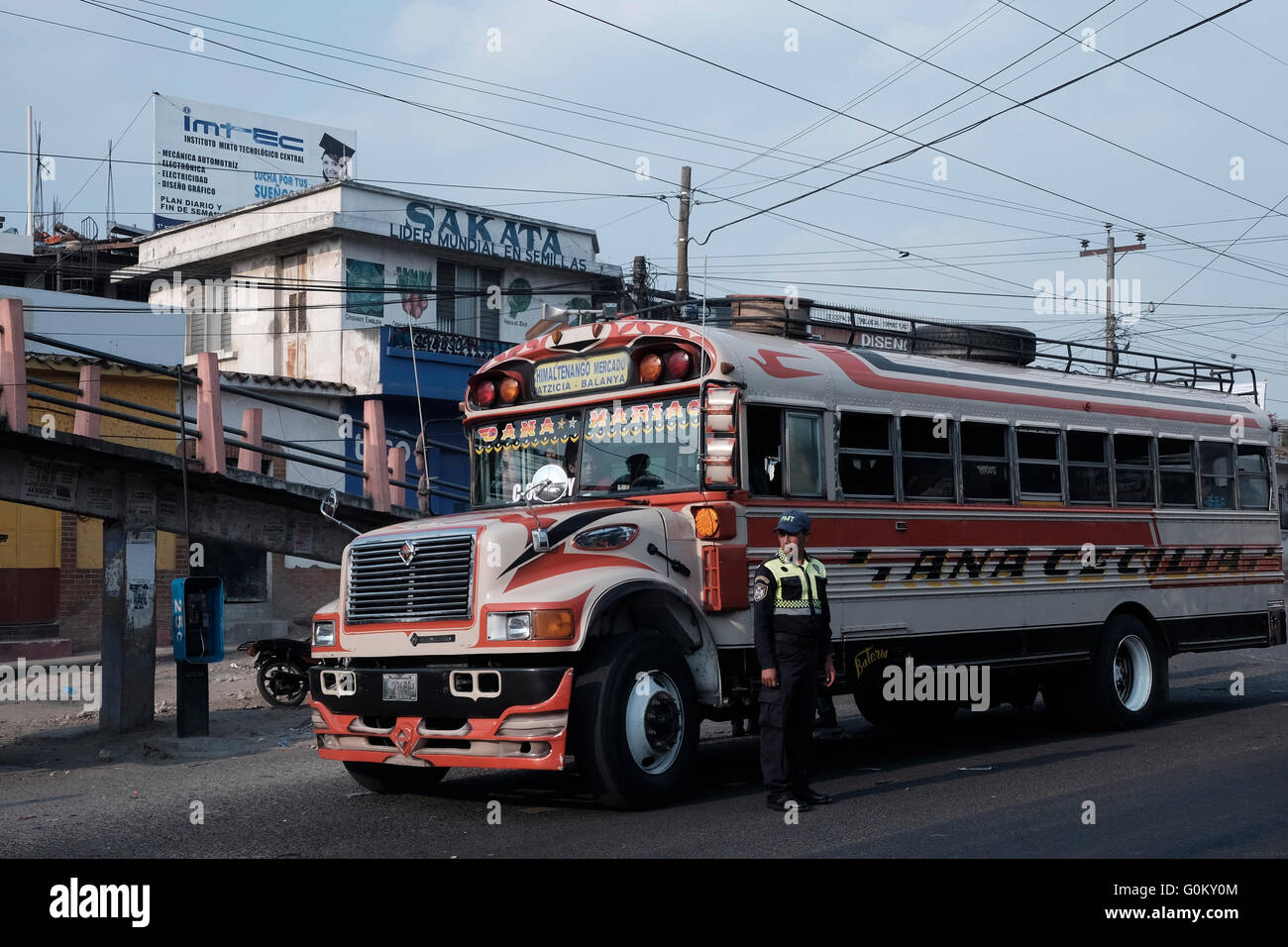 A fabled chicken bus in the El Quiche department of Guatemala central ...