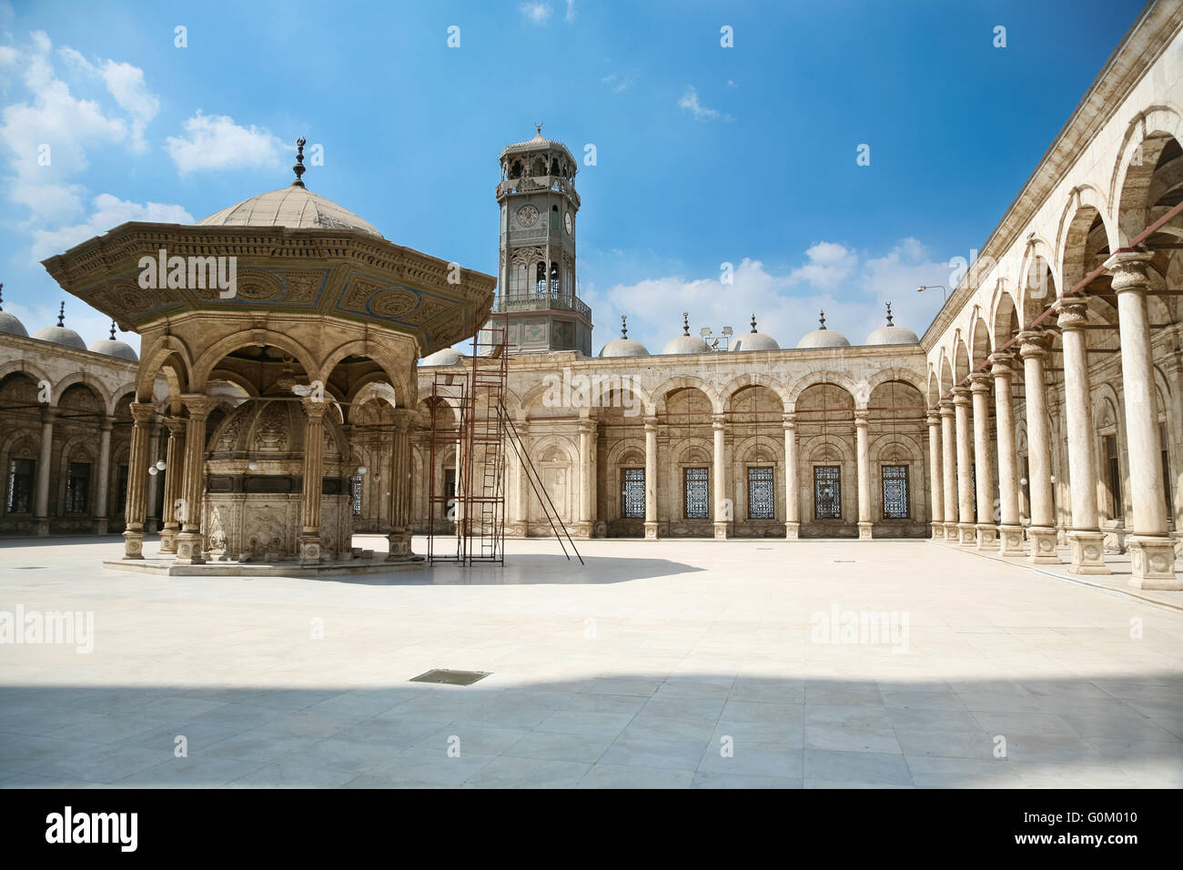 landmark of courtyard of muslim Ottoman Mosque of Muhammad Ali, public ...