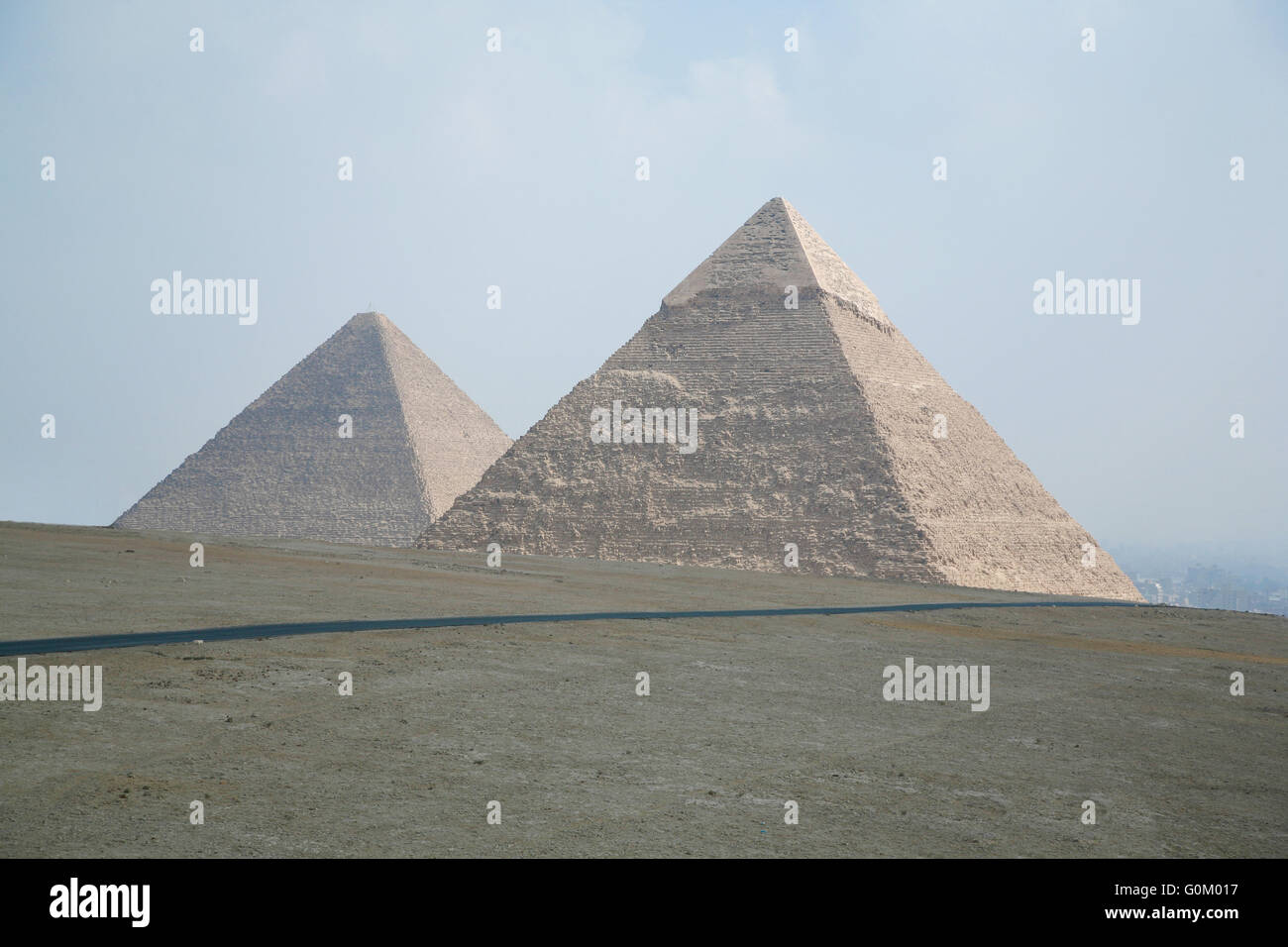 landmark of two pyramids in Giza next to Cairo city Egypt, Africa, the ...