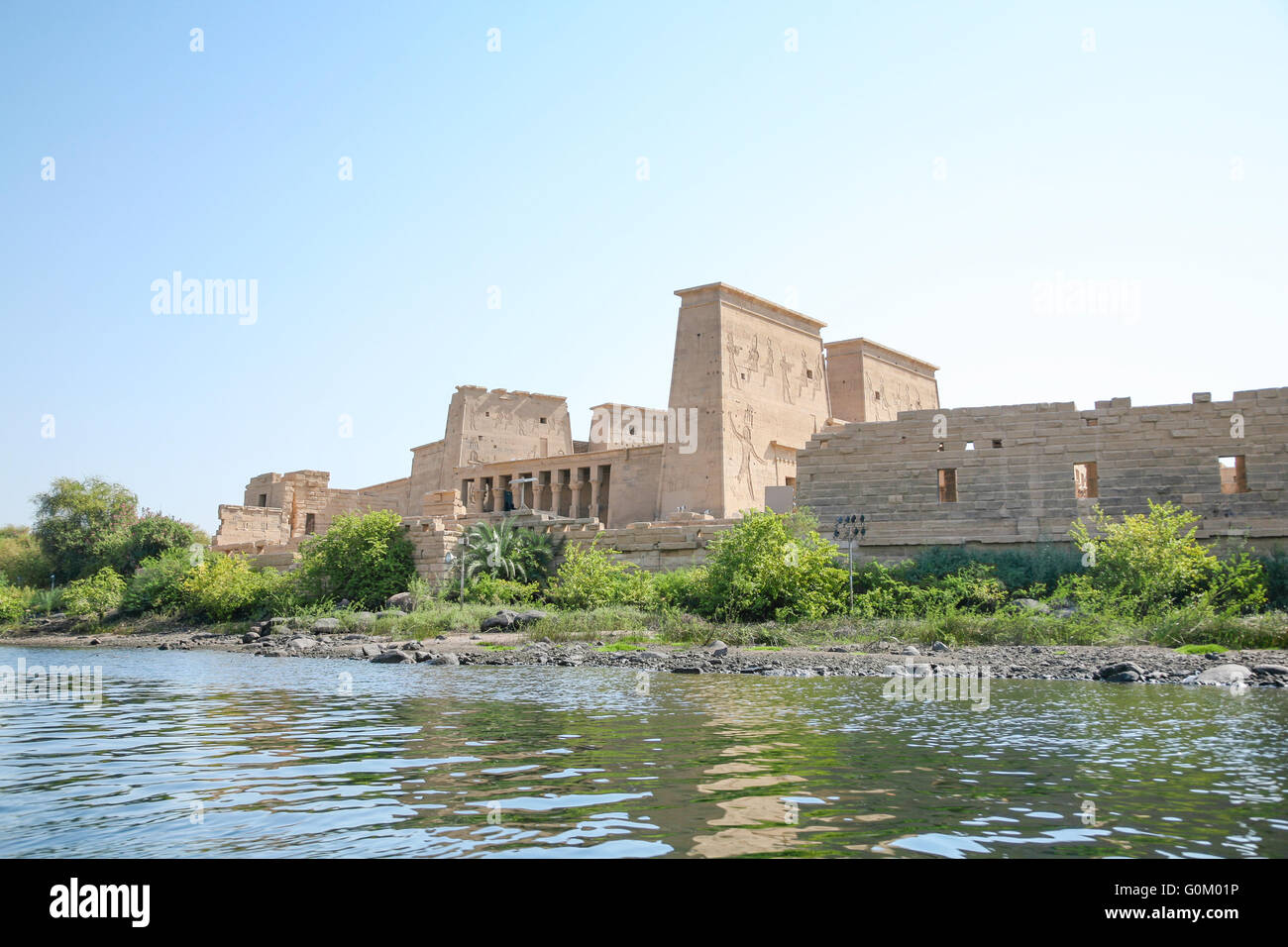 landscape from water Nile River of landmark Philae Temple, ancient ...