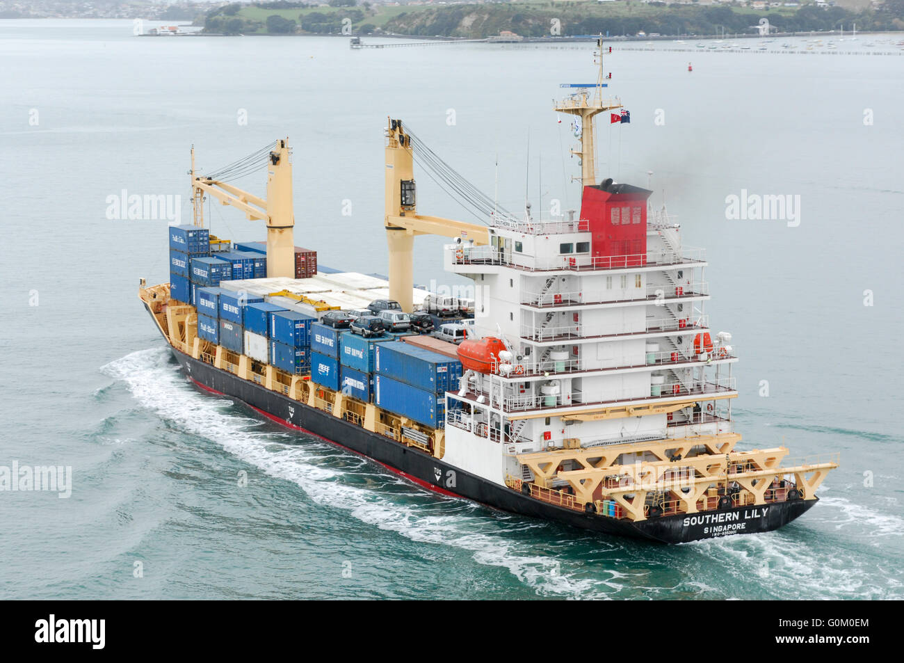 Container ship Southern Lily heads out of Auckland Harbour with ...