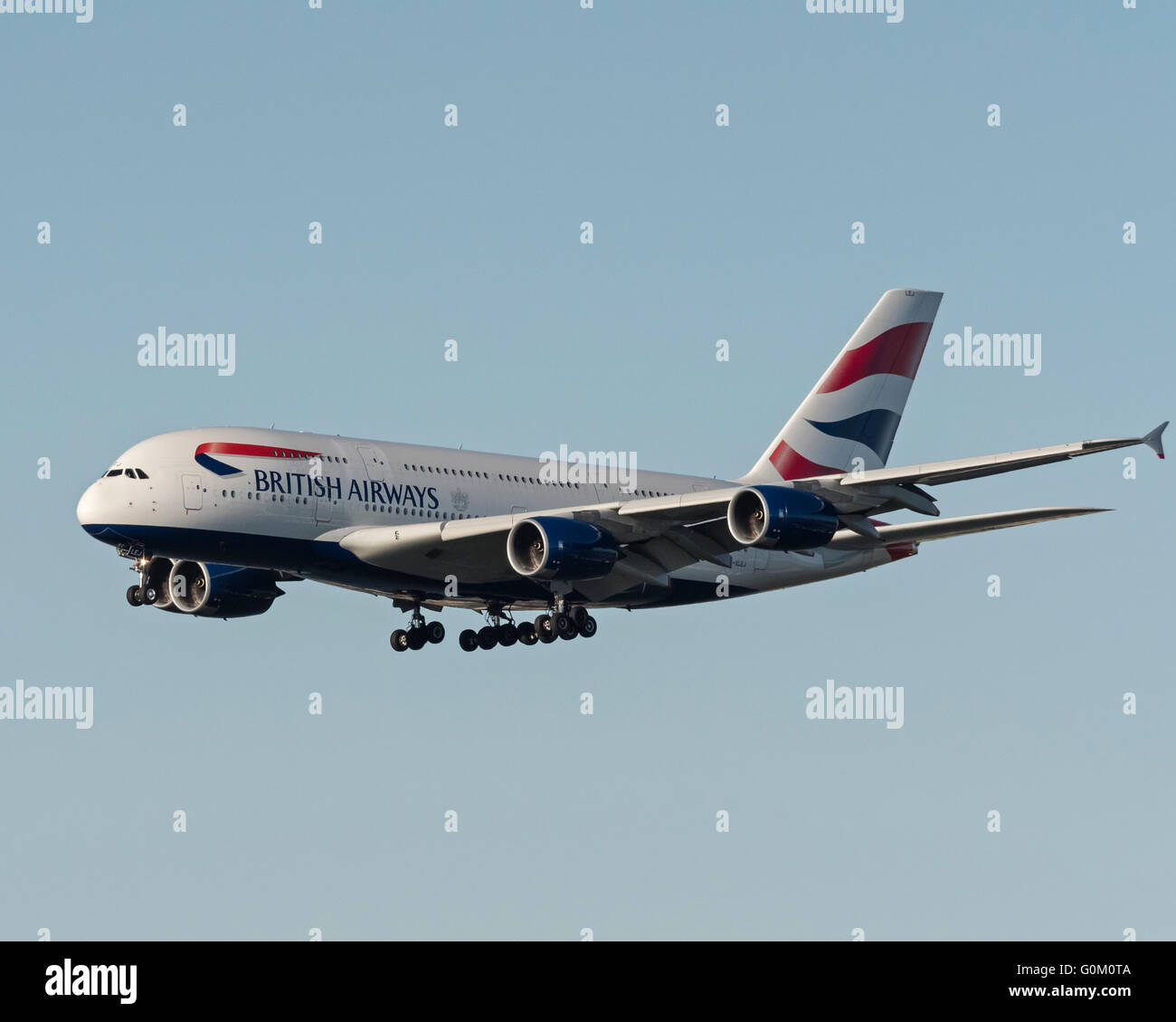 British Airways Airbus A380 G-XLEJ jet airliner final approach for ...