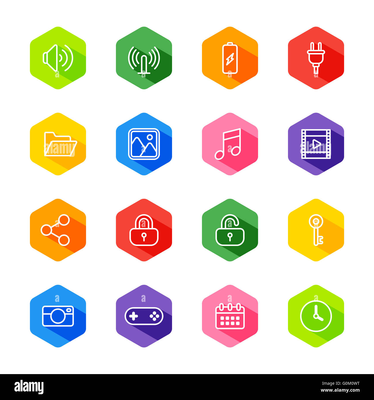 [JPEG] line web icon set on colorful hexagon with shadow for web, UI ...