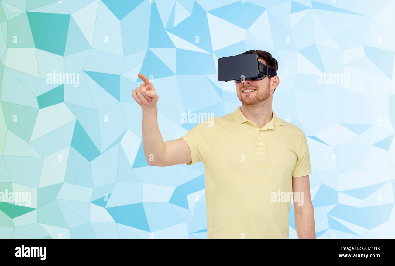 happy man in virtual reality headset or 3d glasses Stock Photo - Alamy