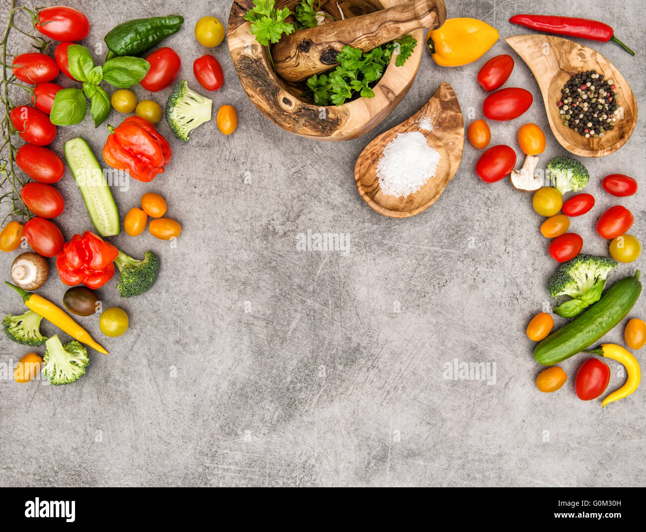 Fresh vegetables and herbs. Food background. Healthy nutrition. Top ...