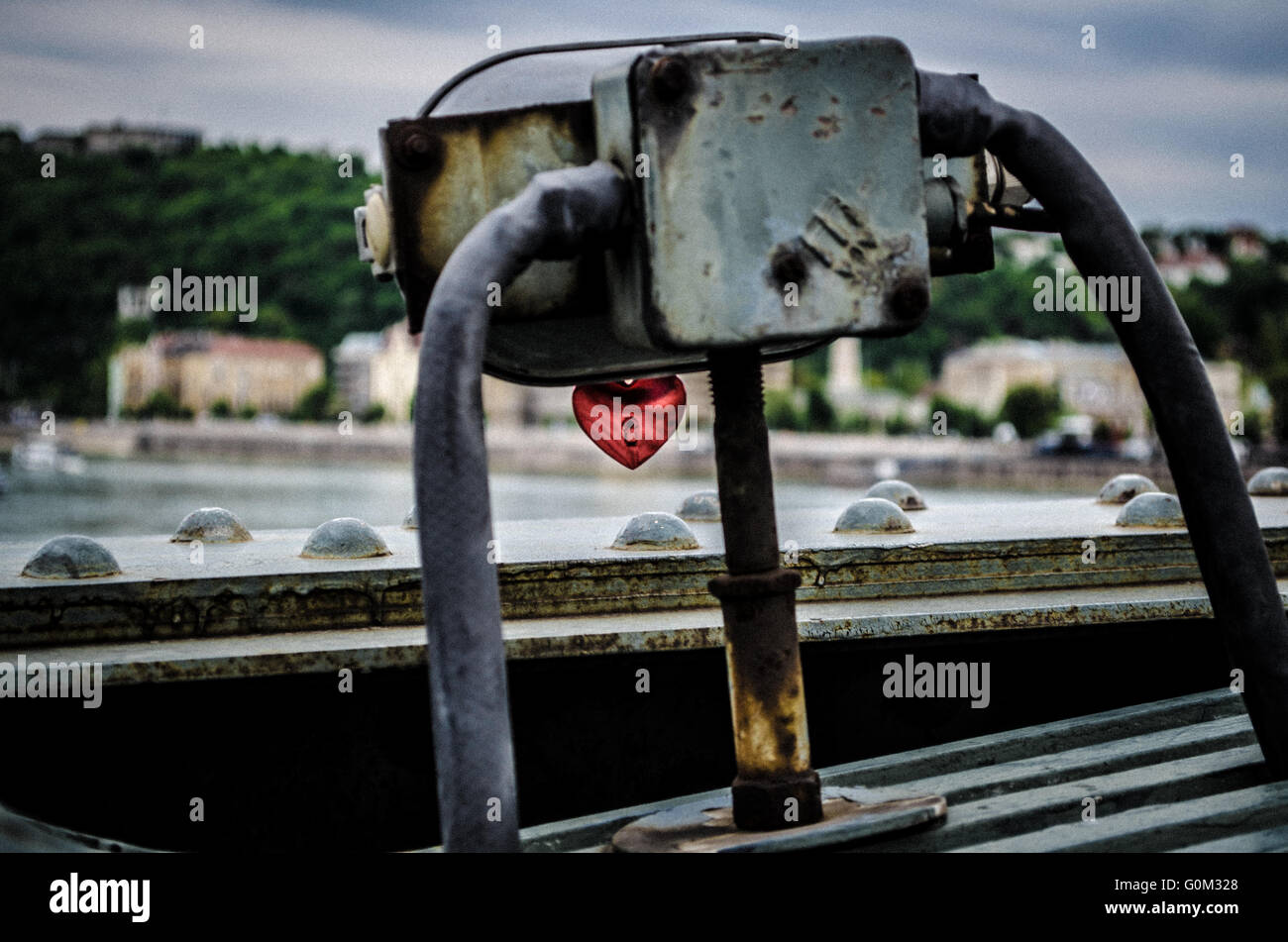 A lock with heart shape in the Chain Bridge in Budapest, Hungary Stock ...
