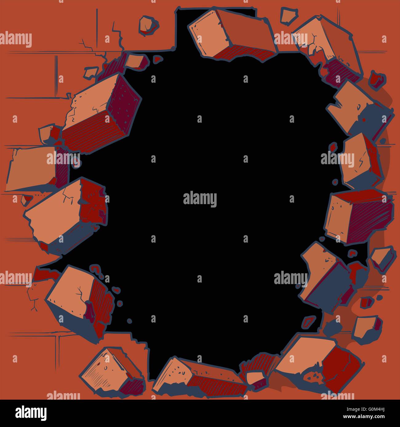 Vector cartoon clip art illustration of a hole in a red brick wall ...