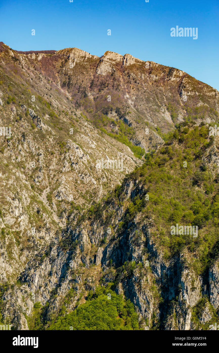 Picturesque landscape with limestone mountains covered in vegetation ...