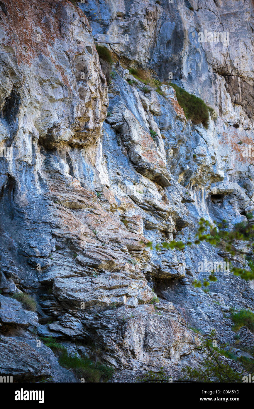 Landscape with limestone cliffs on mountain, geology subject Stock ...