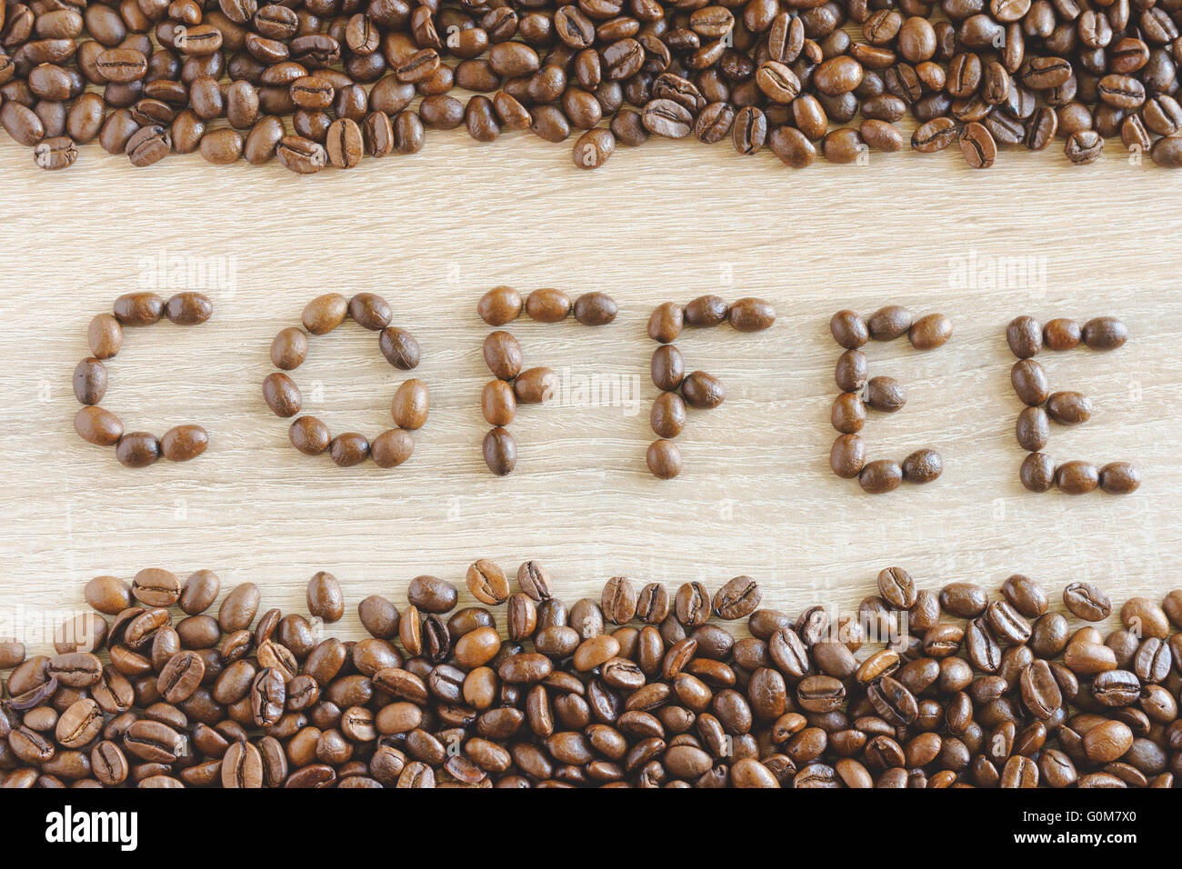 Word coffee made from coffee beans with borders, top view Stock Photo ...