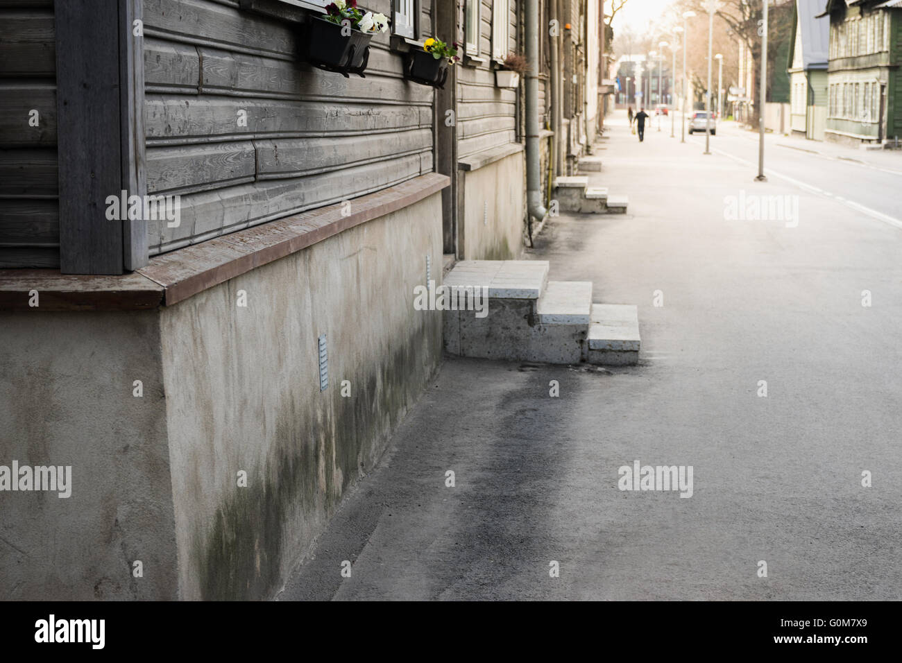 Retro style street with wooden houses, vintage urban scene Stock Photo ...